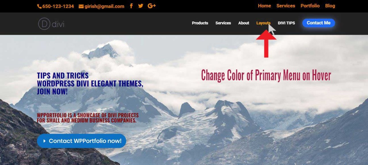 Change Color of Primary and Mobile Menu on Hover in DIVI